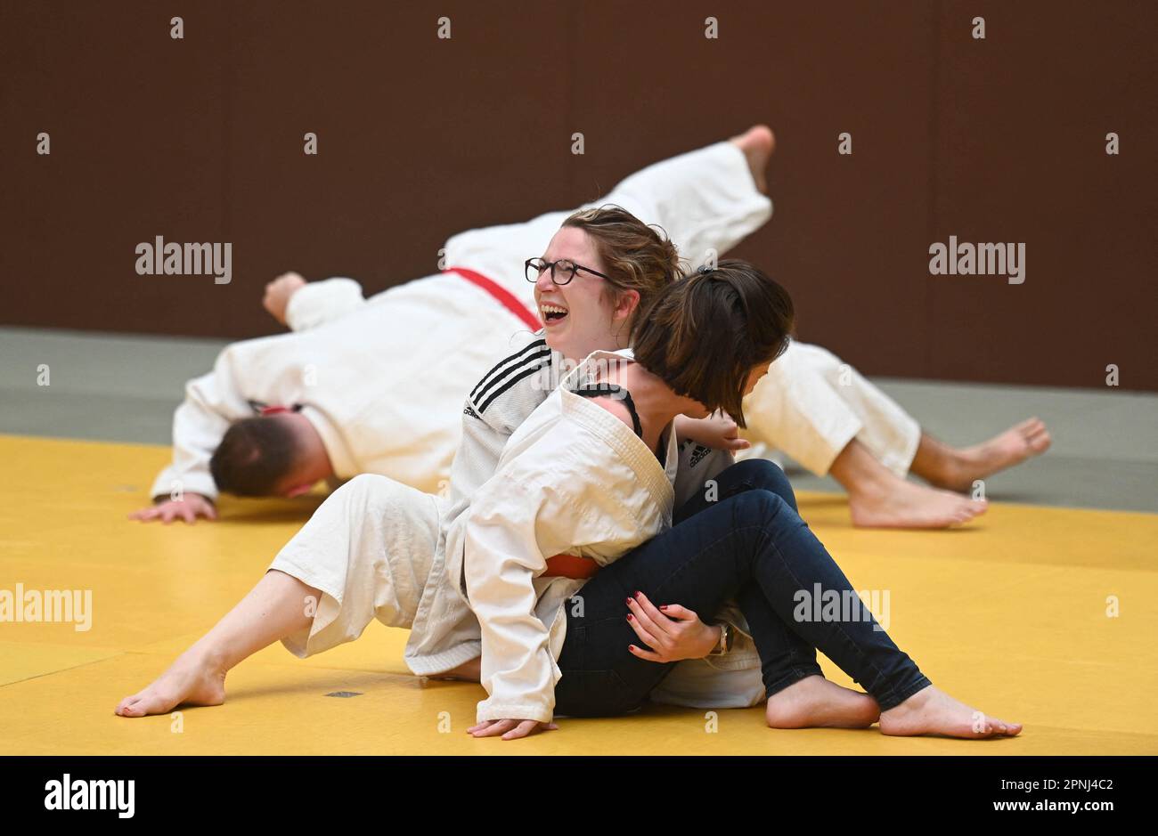 Beager employees during a judo demonstration/initiation on April 19 ...
