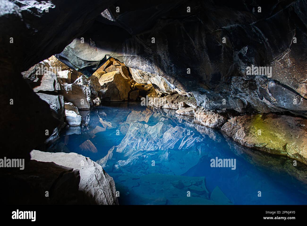 Grjótagjá volcanic hot springs cave, near Reykjahlid, Mývatn, Iceland ...