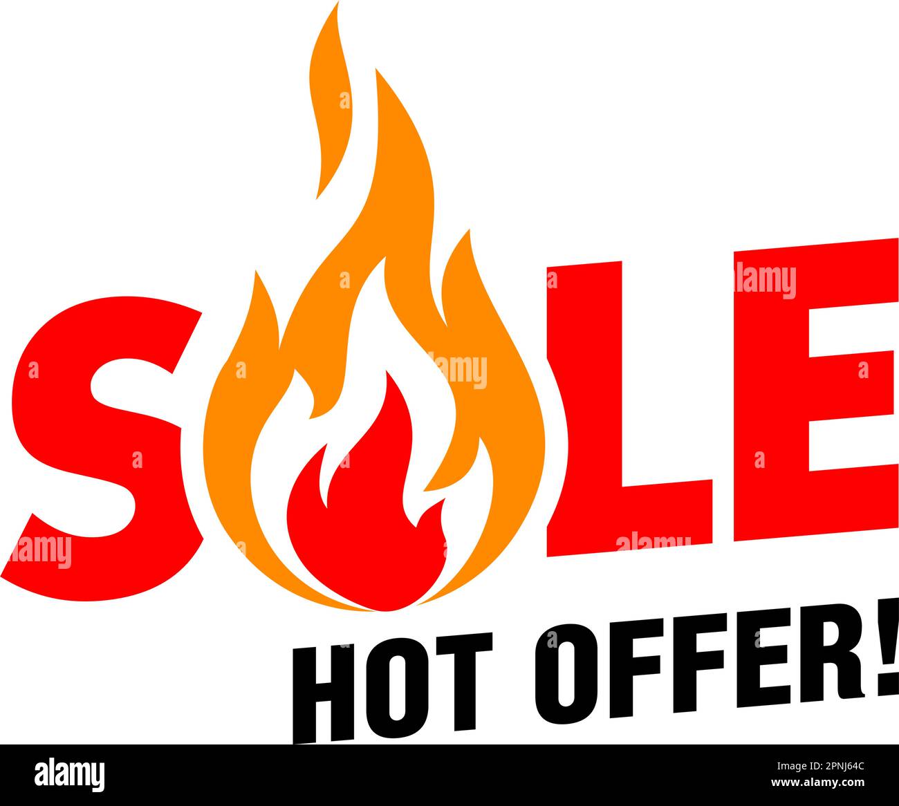 Hot offer red sticker with fire. Vector label template on transparent ...