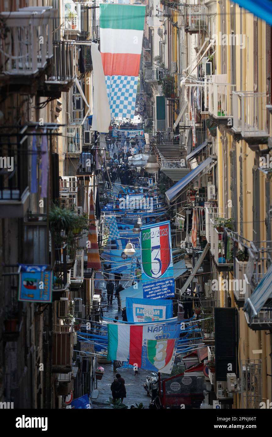 Naples, Italy. 19th Apr, 2023. Ribbons with the colors of the SSC ...