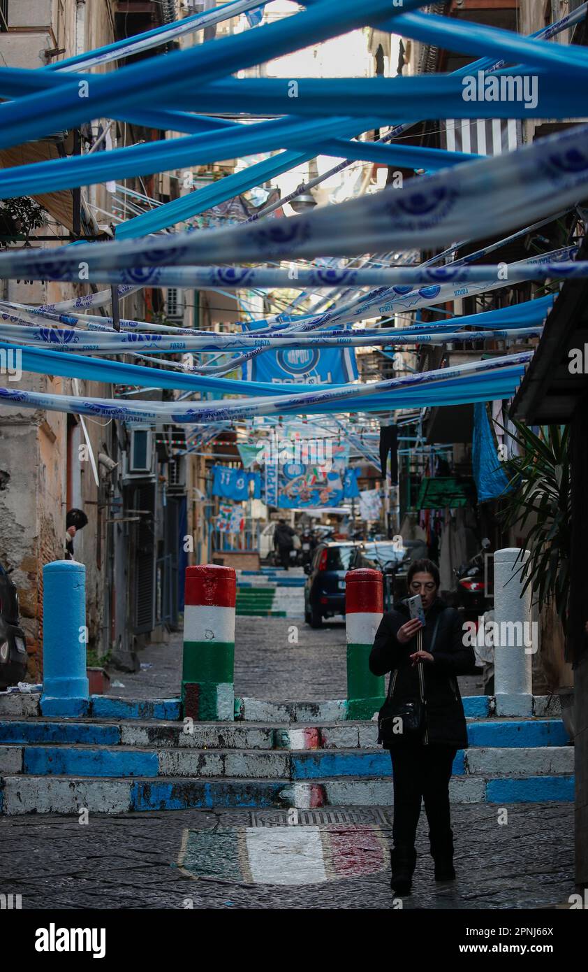 Naples, Italy. 19th Apr, 2023. A woman takes a picture with a ...