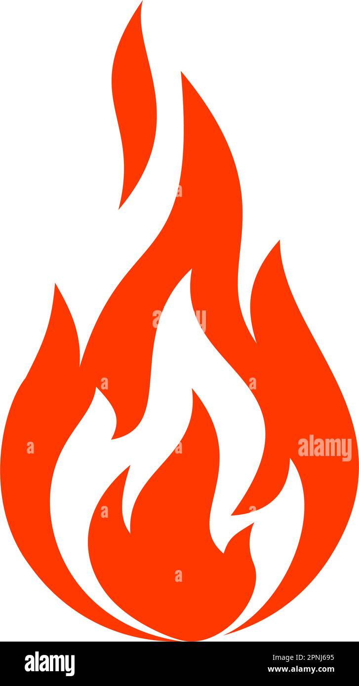 Red fire flame in flat design style. Vector icon on transparent ...
