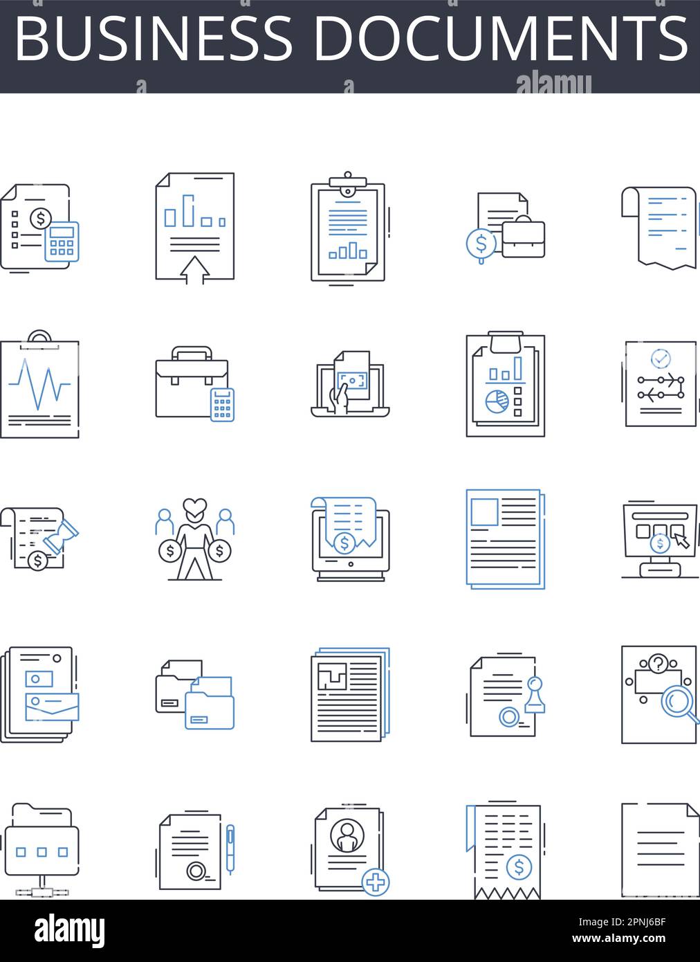 Business documents line icons collection. Contracts, Agreements ...