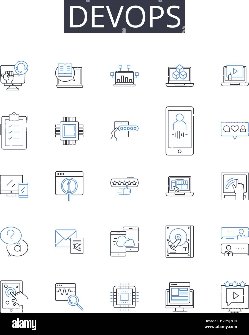 Devops Line Icons Collection Agile Development Cloud Computing Digital Transformation