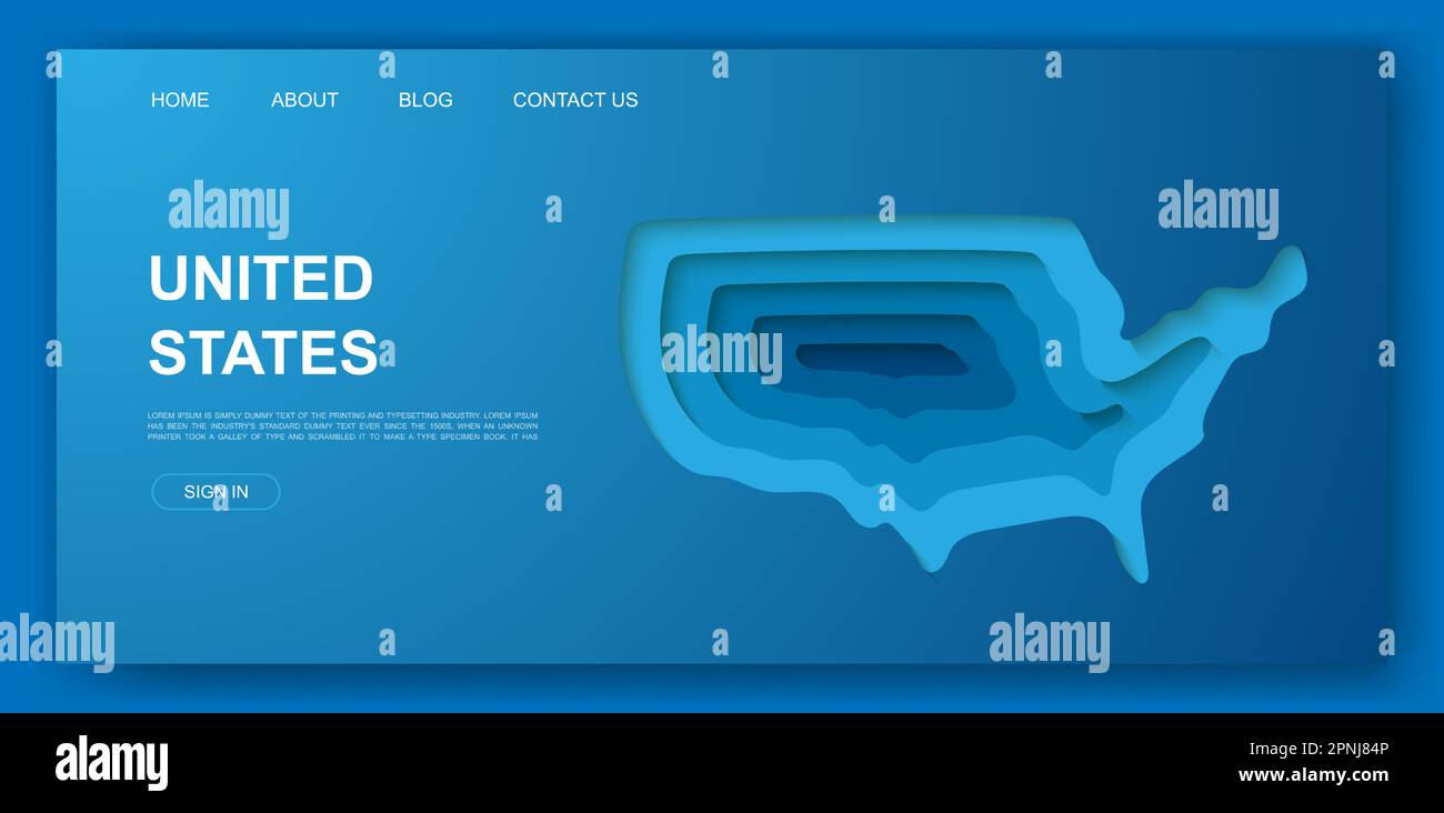 USA 3d paper cut website template. USA map paper cut out illustration ...