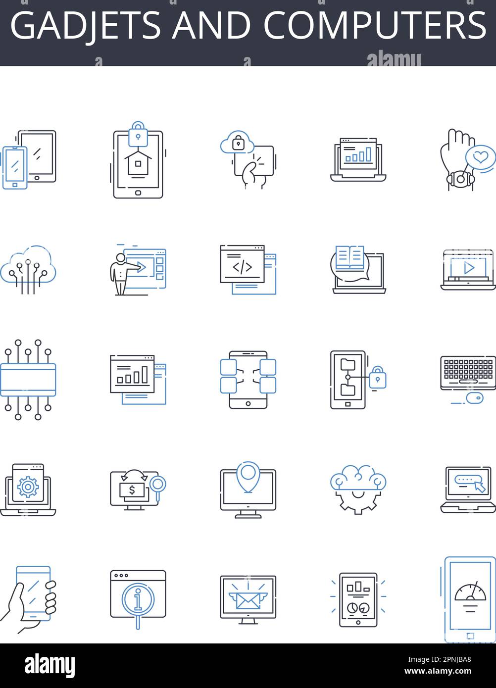 Gadjets and computers line icons collection. Synergy, Coordination ...