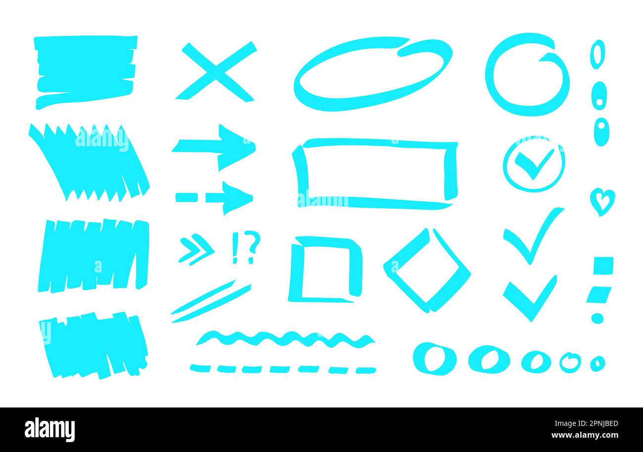 Marker highlighter shapes, marks, strokes, lines. Simple hand drawn ...