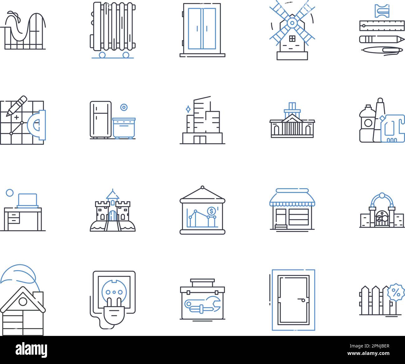 Castles line icons collection. fortress, palace, keep, moat, turret ...