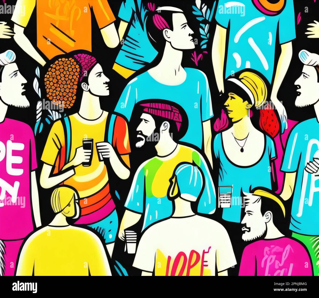 Seamless pattern with people. illustration in sketch style Stock Photo ...