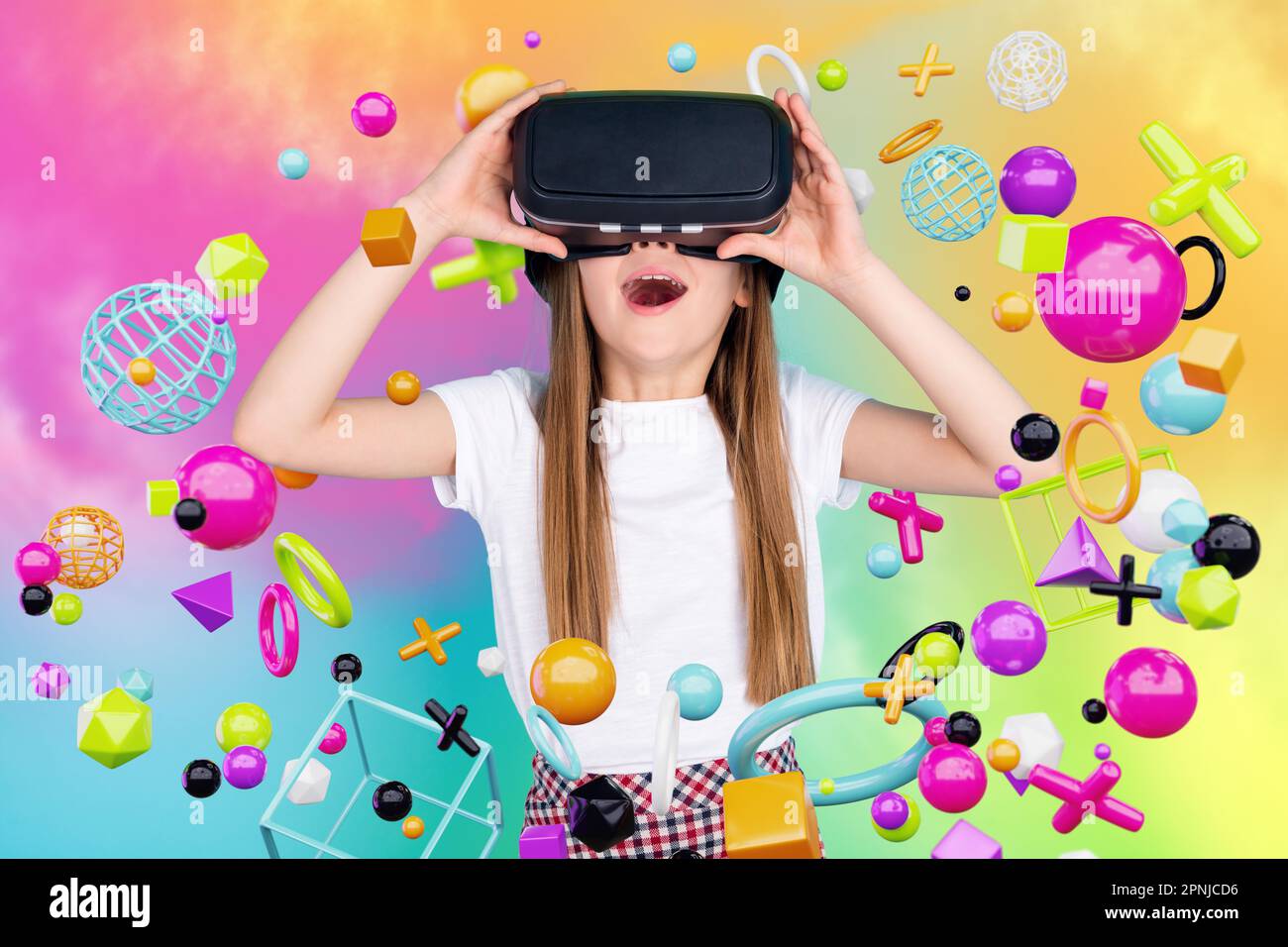 Creative collage image of astonished positive girl excited experience ...