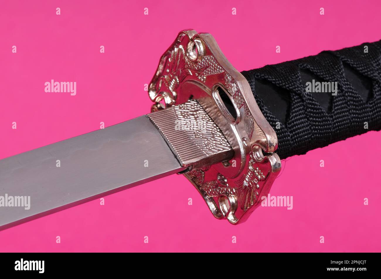 Macro Samurai sword, Katana, Wakizashi and Tanto, isolated on pink ...