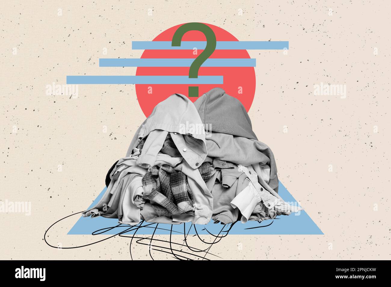 Collage picture of black white colors pile stack dirty clothes big ...