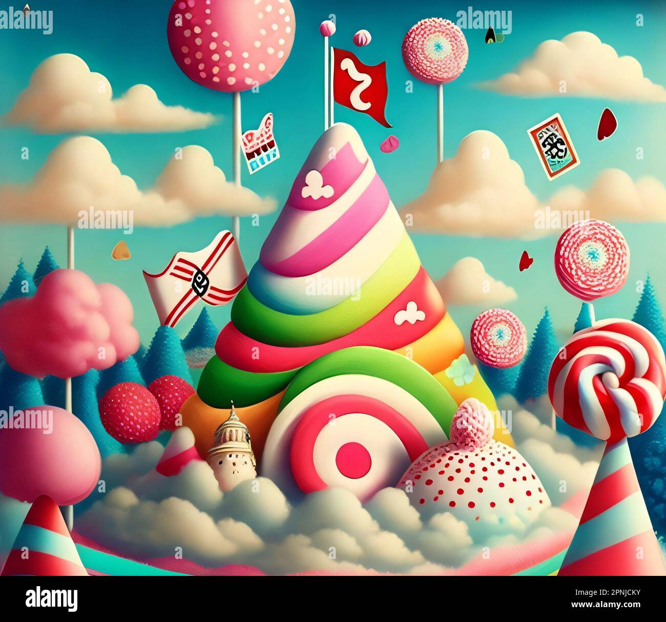 Landscape of colorful candies in the sky. illustration Stock Photo - Alamy