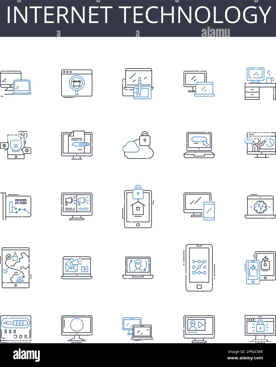 Internet Technology Line Icons Collection Computer Hardware Social