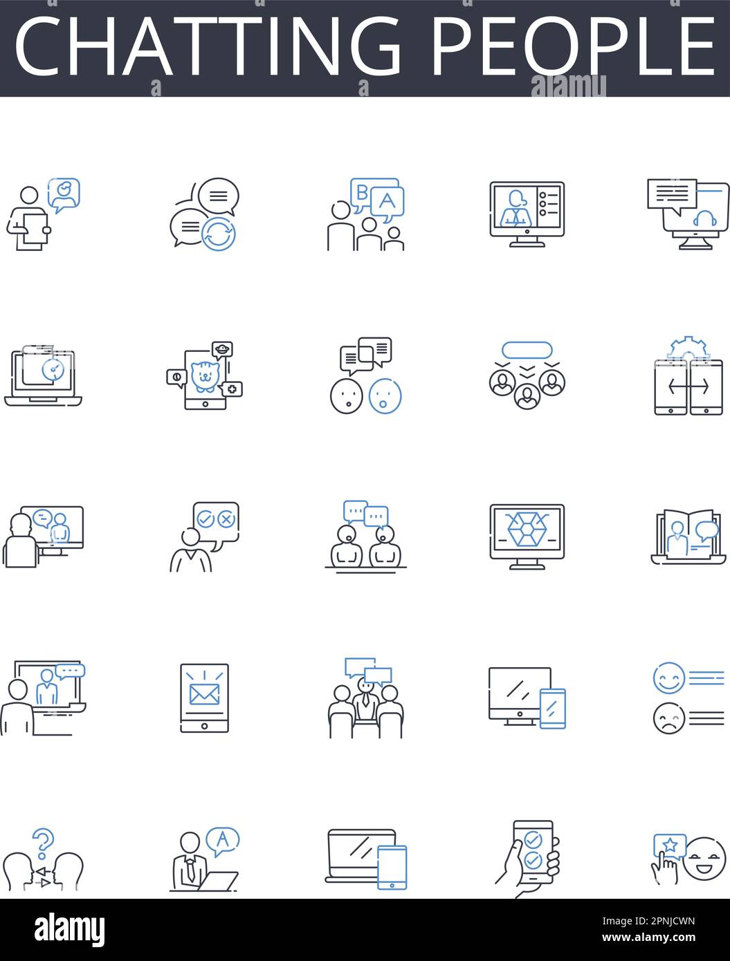 Chatting people line icons collection. Takeoff, Landing, Turbulence ...