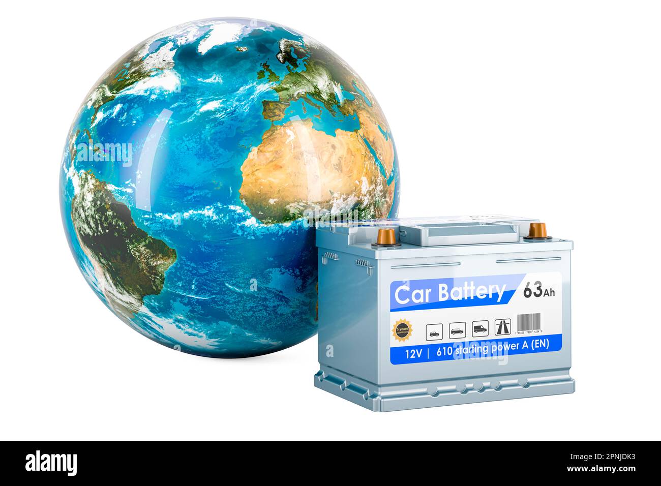Car battery with Earth Globe, 3D rendering isolated on white background ...