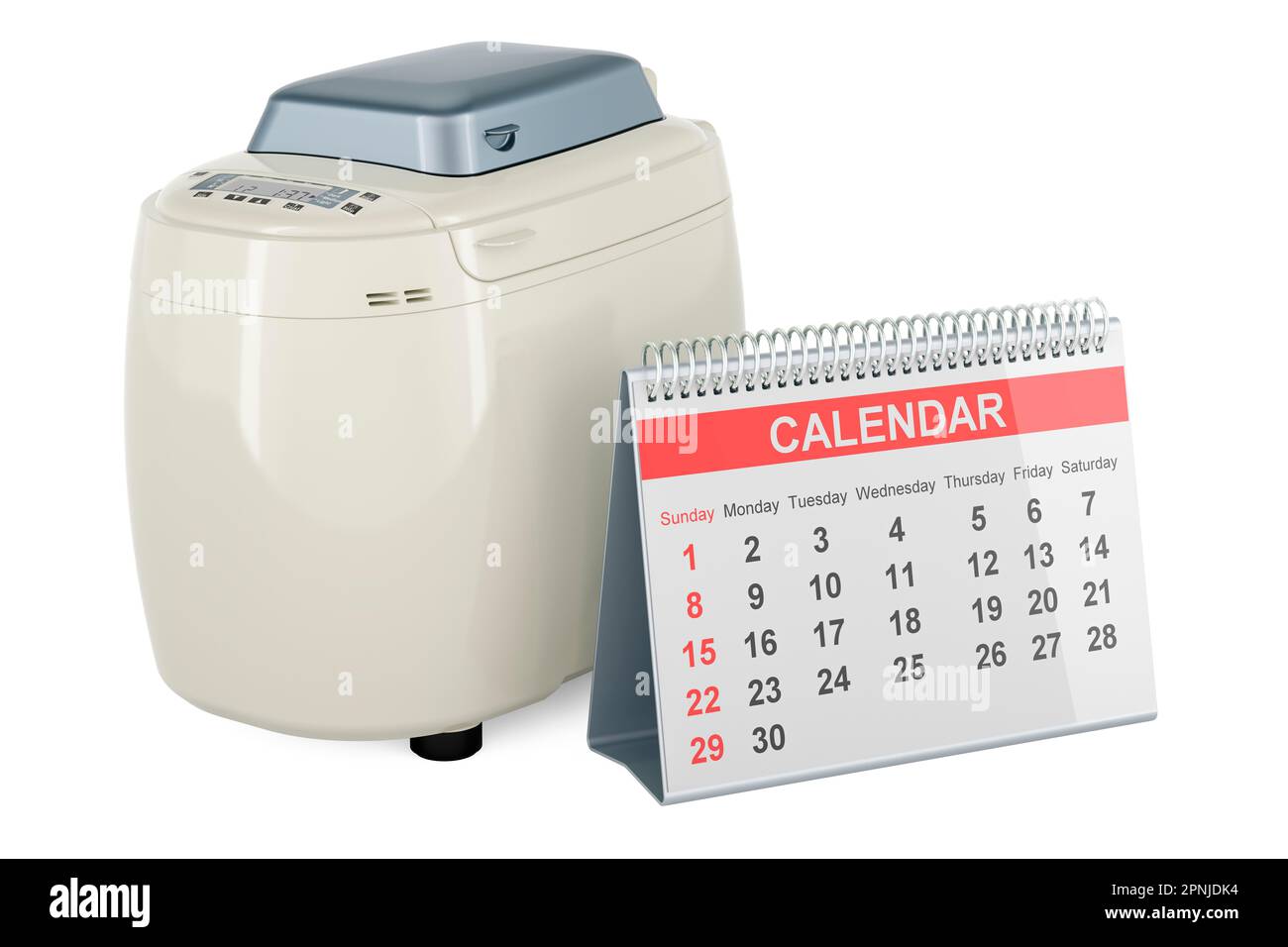 Bread making machine with desk calendar, 3D rendering isolated on white ...