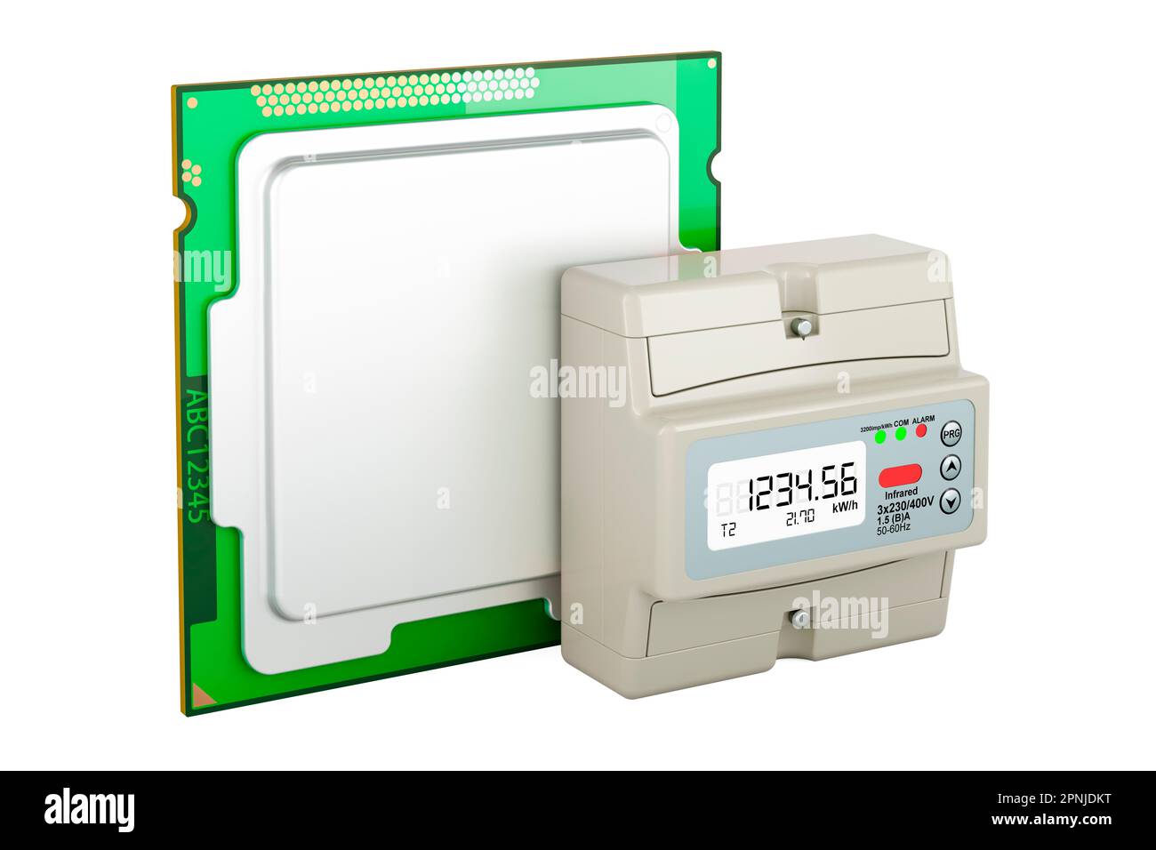 Electric meter with CPU processor, 3D rendering isolated on white ...