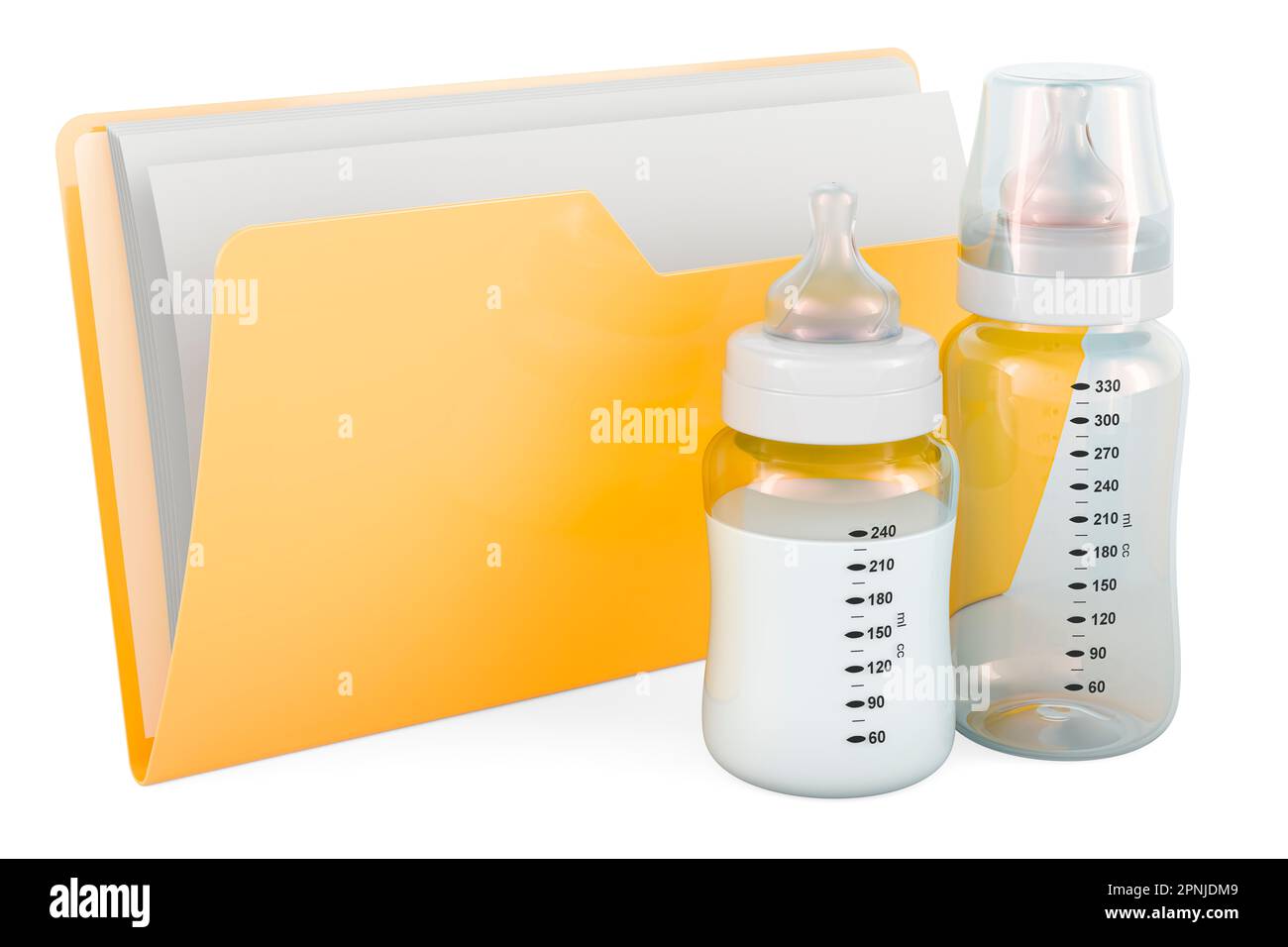 Yellow computer folder icon with baby bottles, 3D rendering isolated on ...