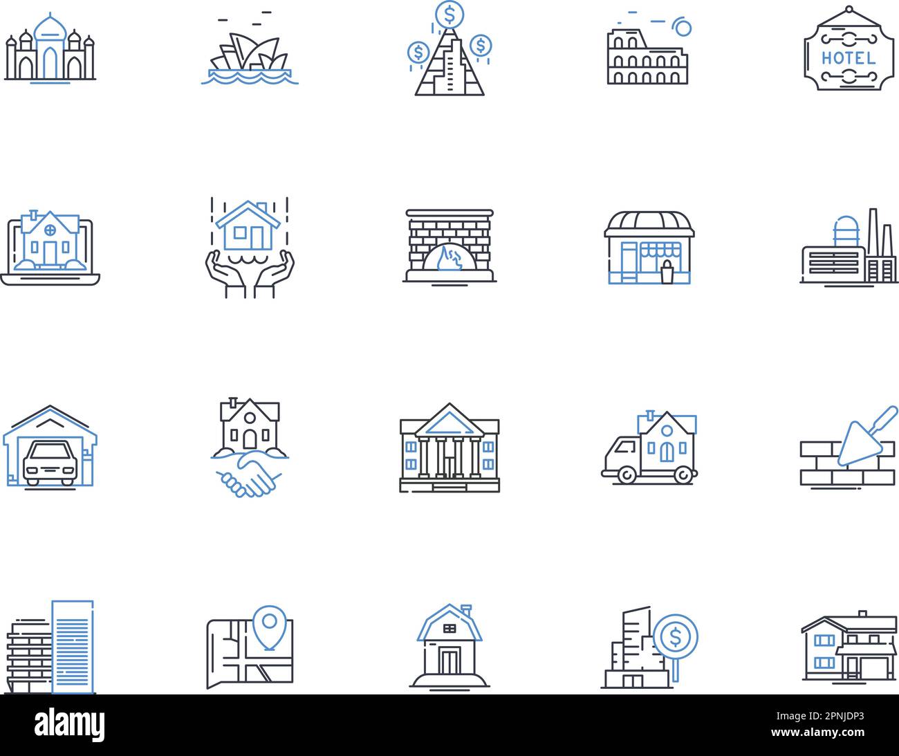 Real estate investing line icons collection. Equity, Rental, Mortgage ...