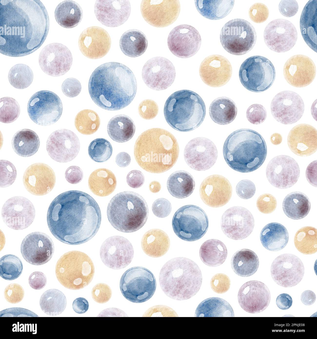 Watercolor Bubbles seamless Pattern. Hand drawn illustration of round ...