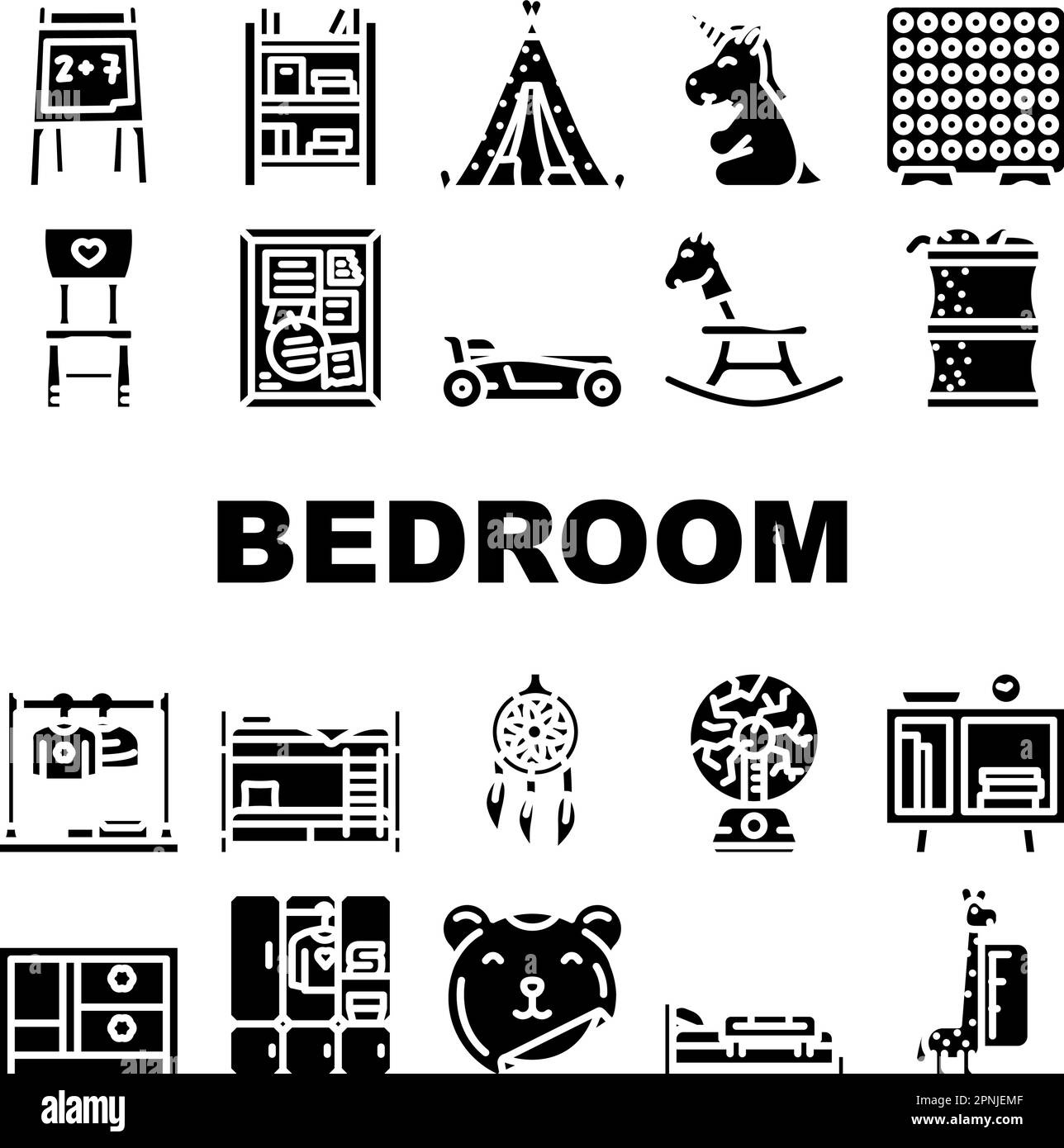 bedroom room kid interior icons set vector Stock Vector Image & Art - Alamy