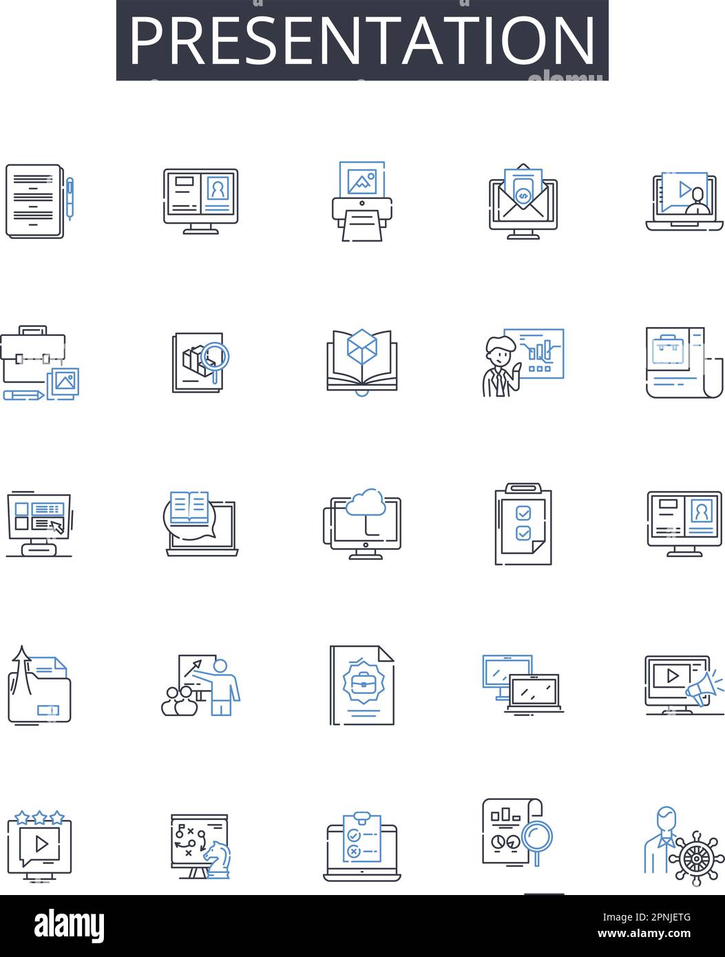 Presentation line icons collection. Emotion, Articulate, Body language ...