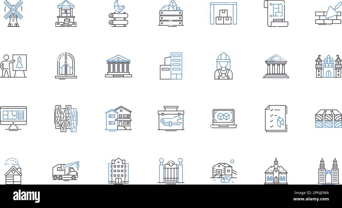 Establishment revitalization line icons collection. Redevelopment ...