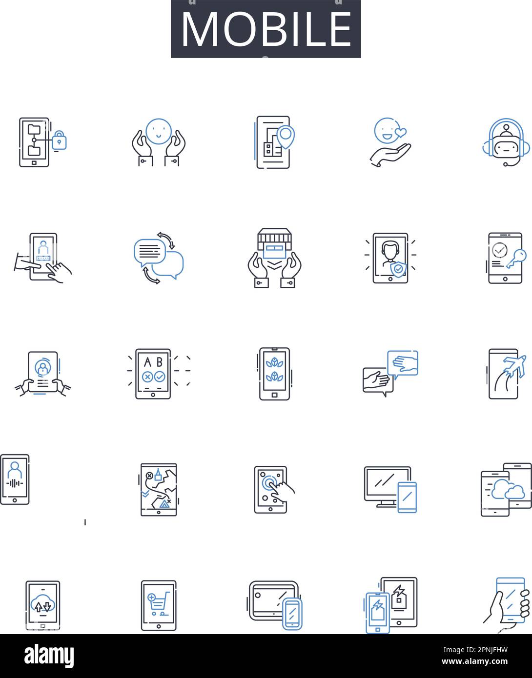 Mobile Line Icons Collection Cellular Handheld Wireless Portable Compact Pocket Sized