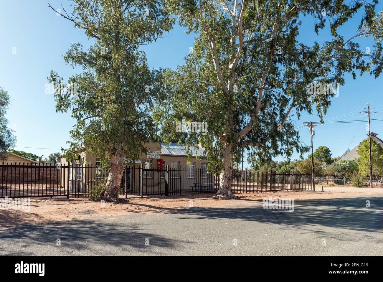 Marydale, South Africa - Feb 28 2023: A street scene, with a financial ...