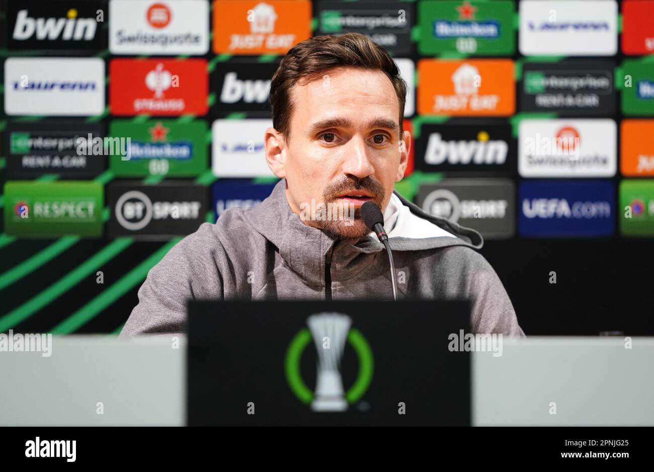 KAA Gent's Kums Sven during a press conference at the London Stadium, London. Picture date ...