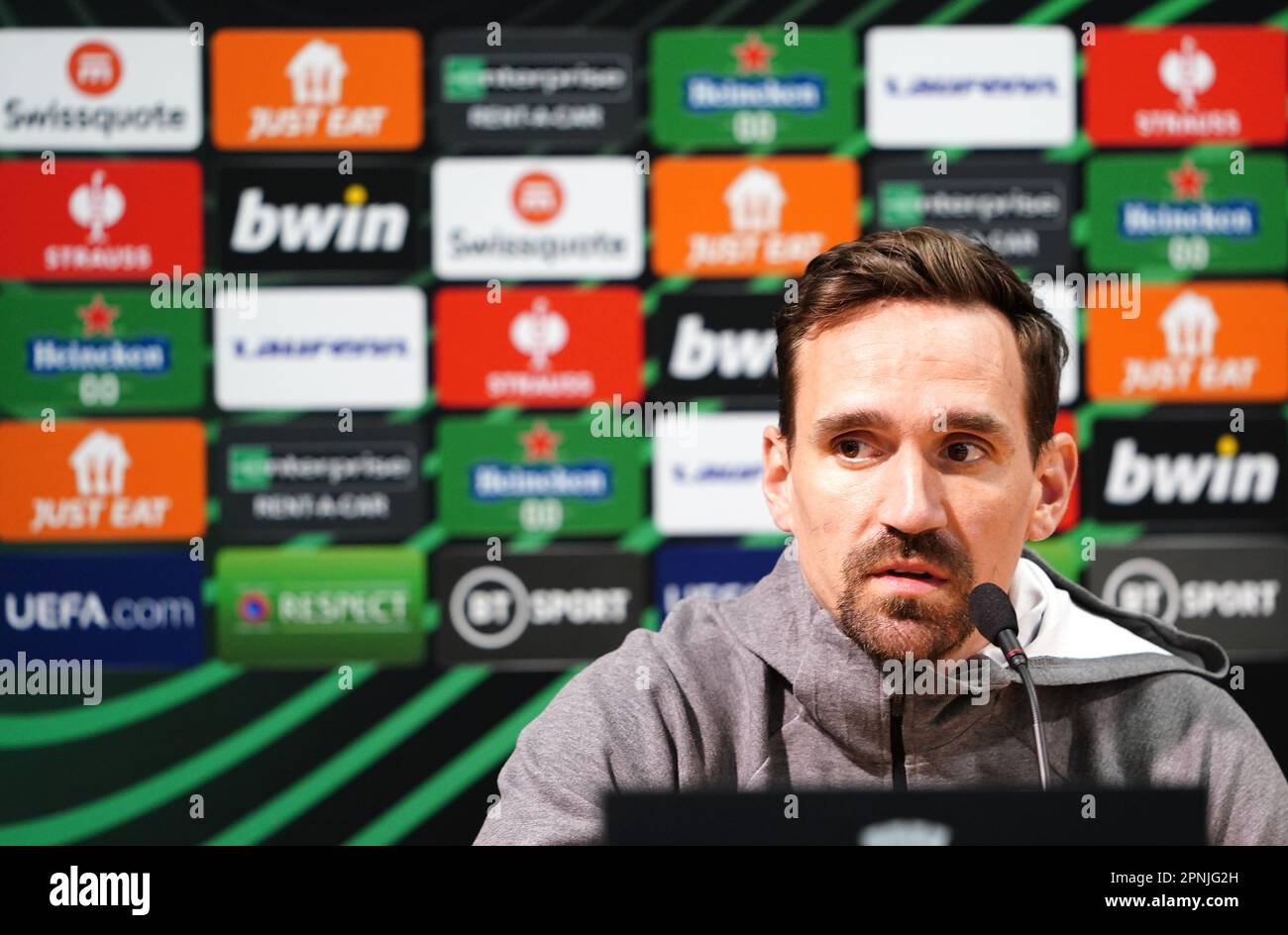 KAA Gent's Kums Sven during a press conference at the London Stadium, London. Picture date ...