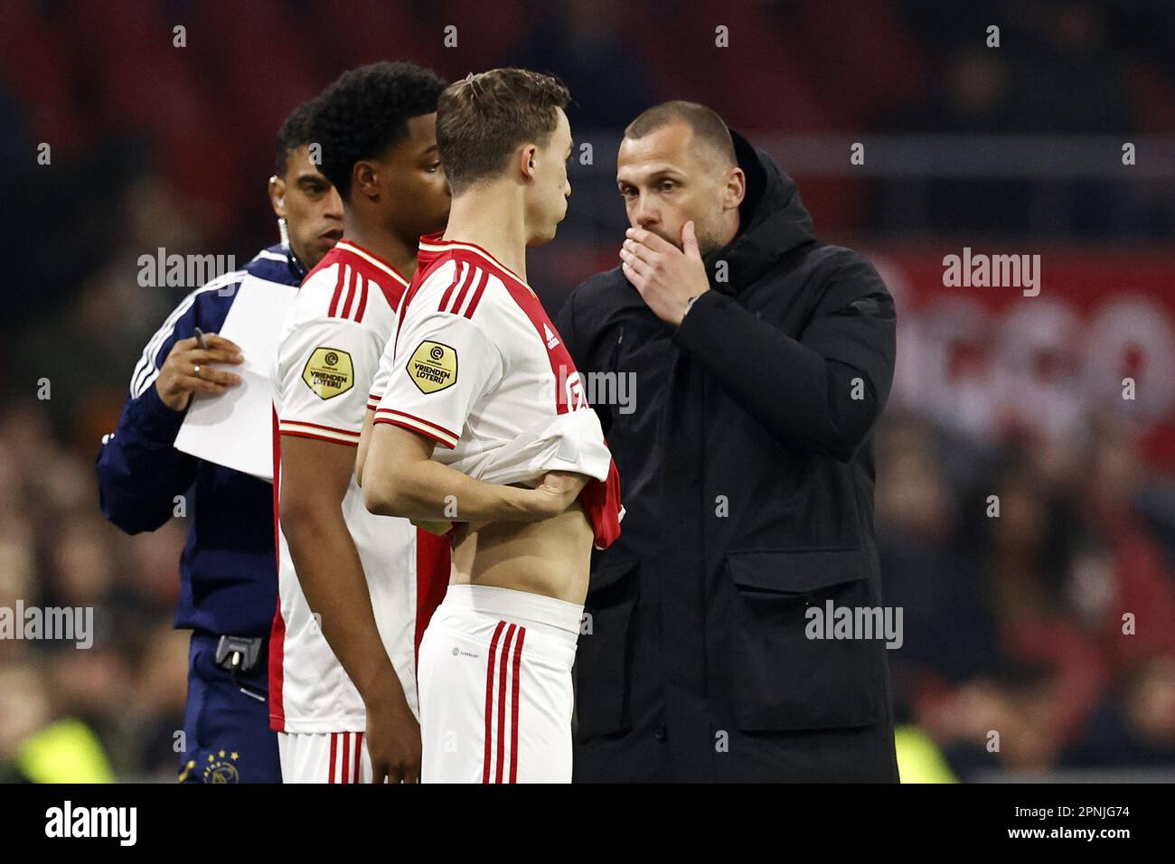 AMSTERDAM - (LR) Silvano Vos of Ajax, Yoeri Regeer of Ajax, Ajax coach John Heitinga during the ...