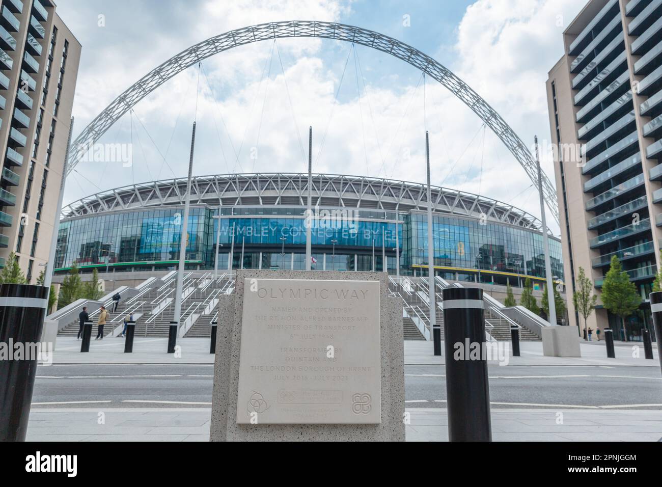 Olympic Way, Wembley Park, UK. 19th April 2023. The restoration of the ...