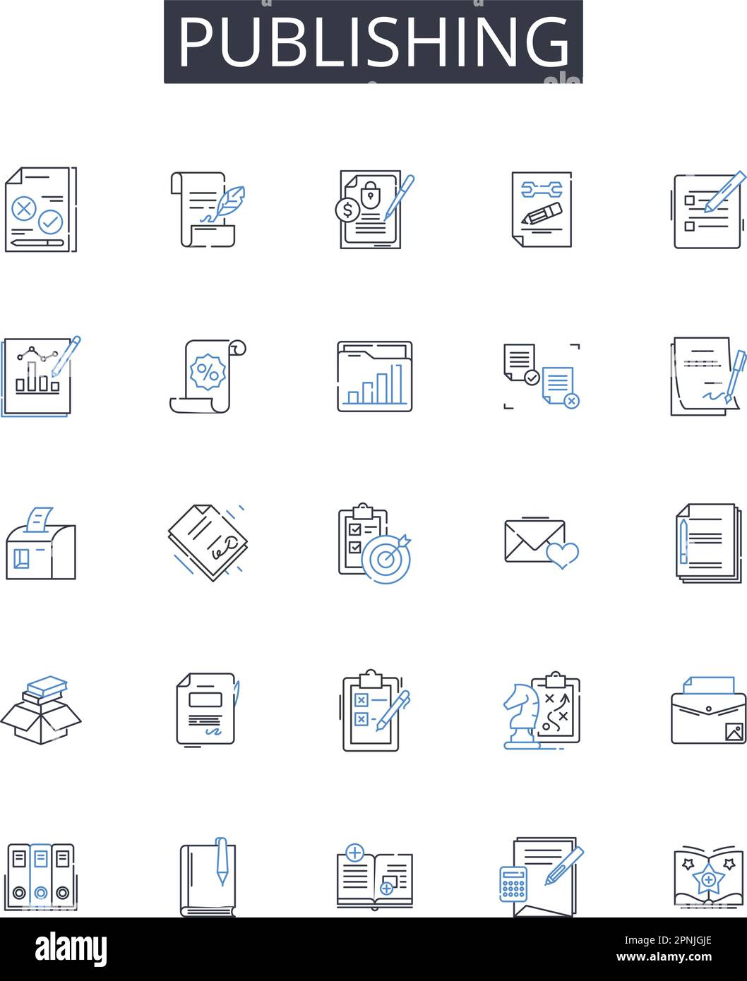 Publishing line icons collection. Printing press, Bookmaking, Magazine ...