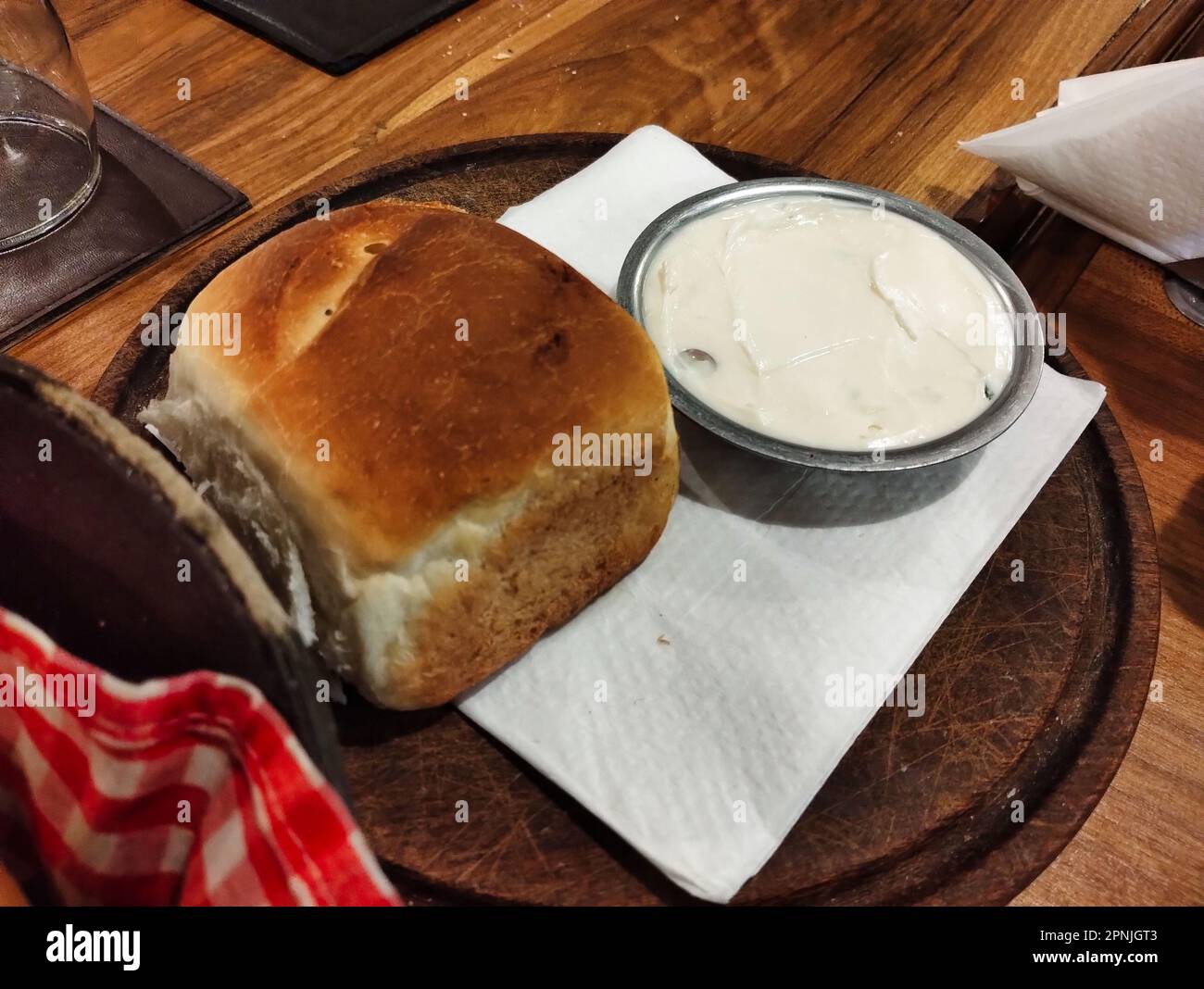 country bread with green cream cheese Stock Photo - Alamy