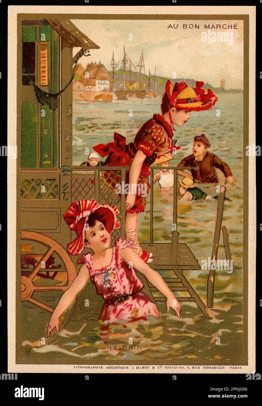 Bathing - Vintage French Tradecard, Belle Epoque Era Stock Photo - Alamy