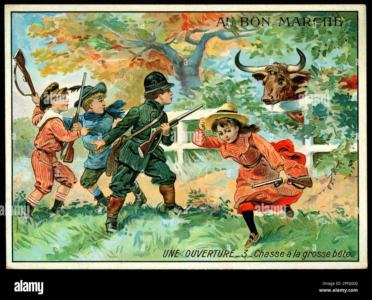 Chasse à la grosse bête - Vintage French Tradecard, Belle Epoque Era ...