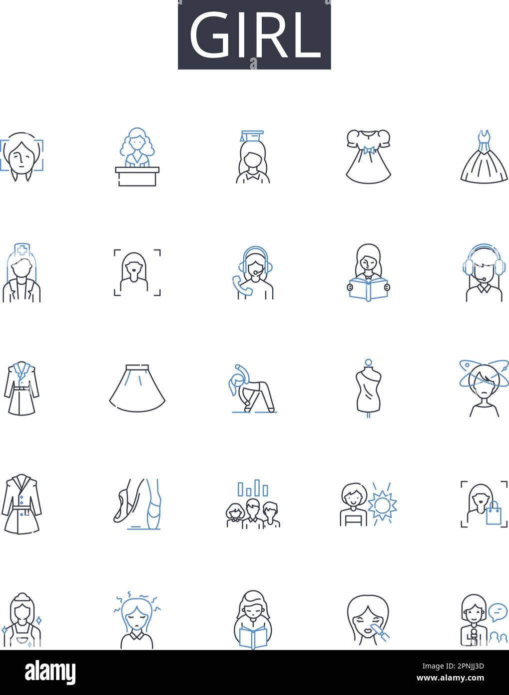 Girl line icons collection. Female, Woman, Lady, Miss, Maiden, Young ...