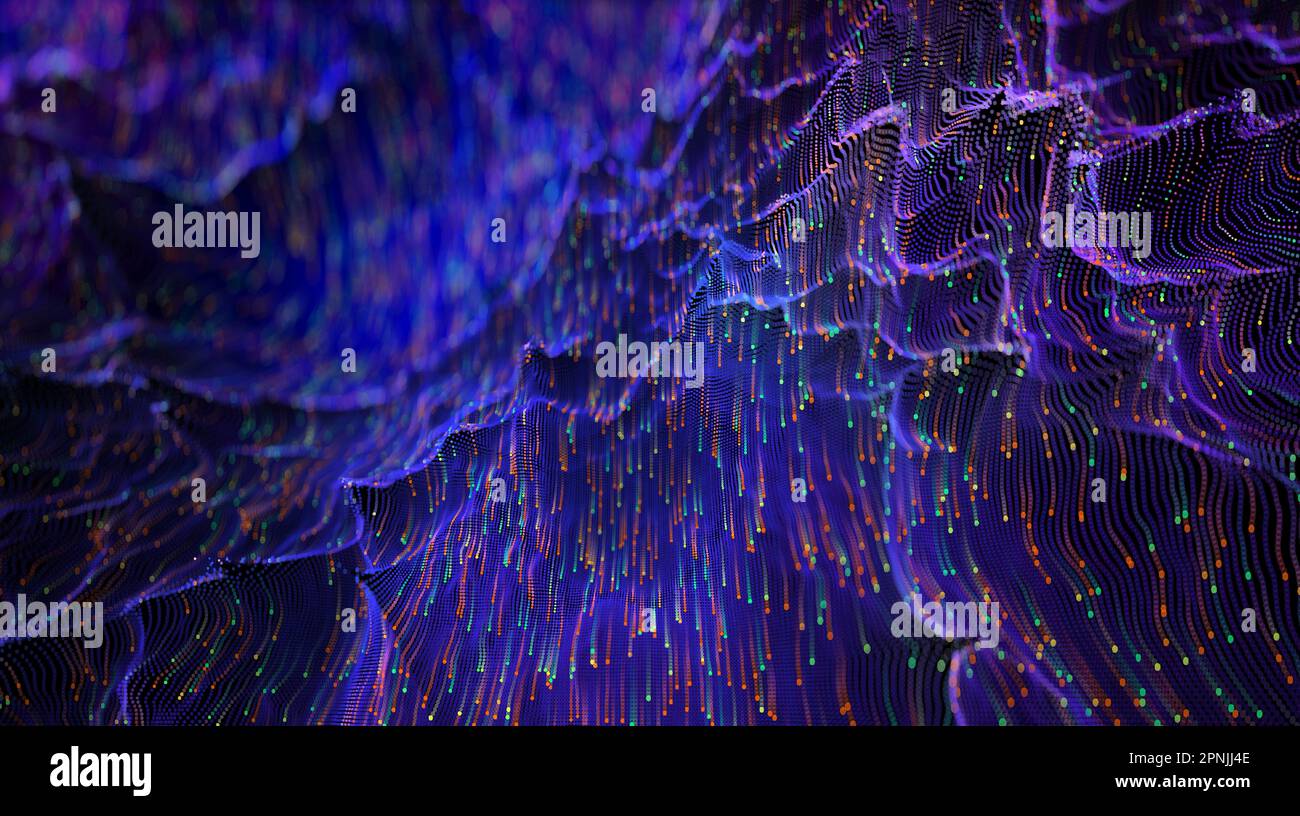 Digital background, violet dot waves with trails, anamorphical blur ...