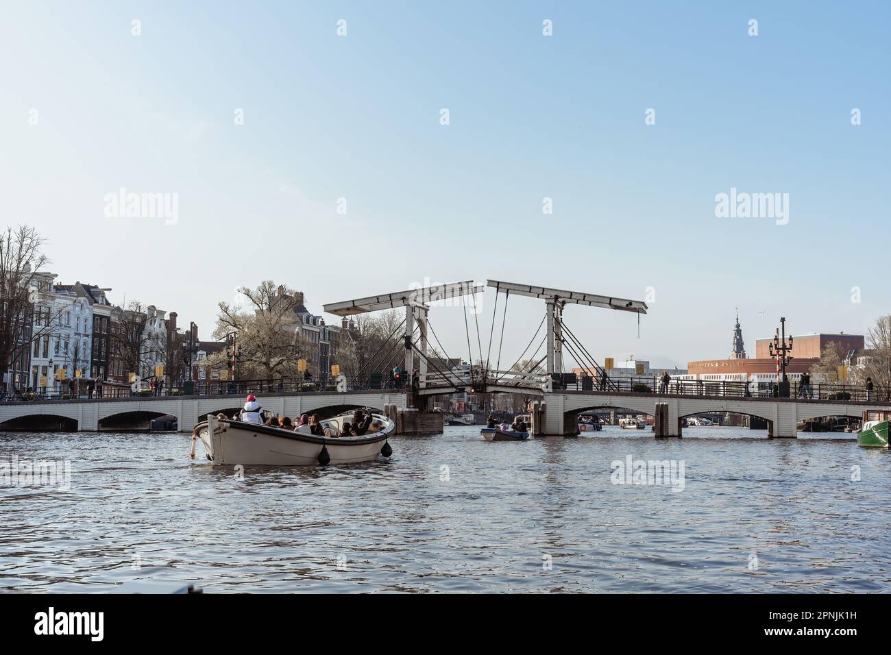 Aesthetic canals of Amsterdam at sunset, view from the water, view of ...