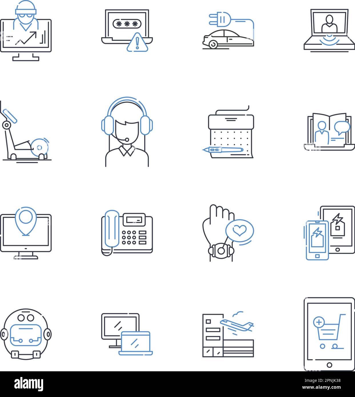 Computerized Era Line Icons Collection Automation Digitalization Technological Cybersecurity