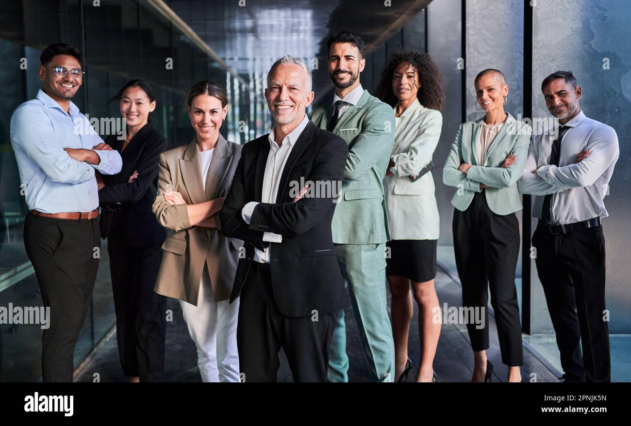 Multicultural business team headed by boss. Posing to camera cheerfully ... Multicultural business team headed by boss. Posing to camera cheerfully ...