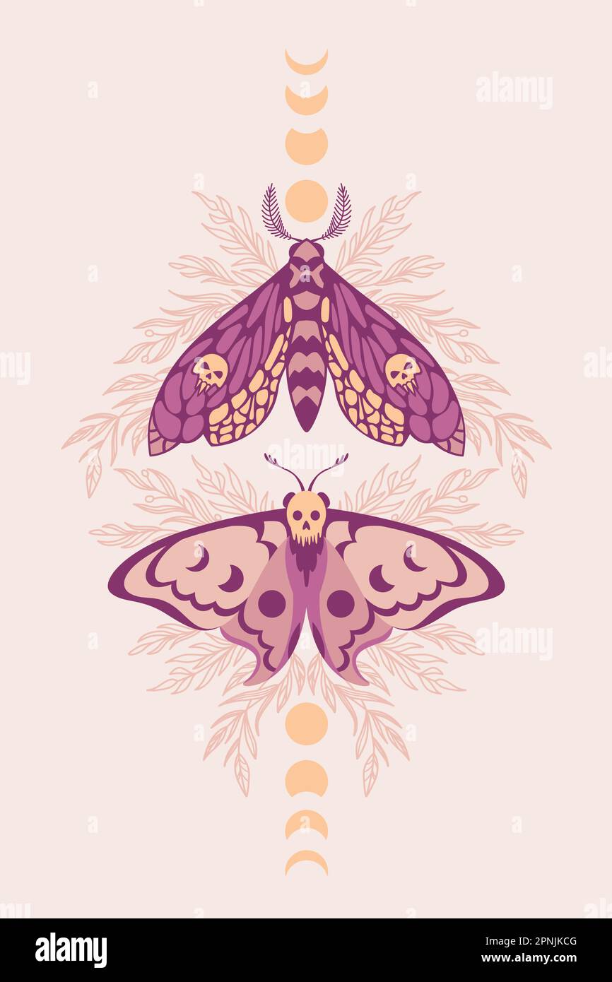 Vector pattern with night moths and flower branches Stock Vector Image ...