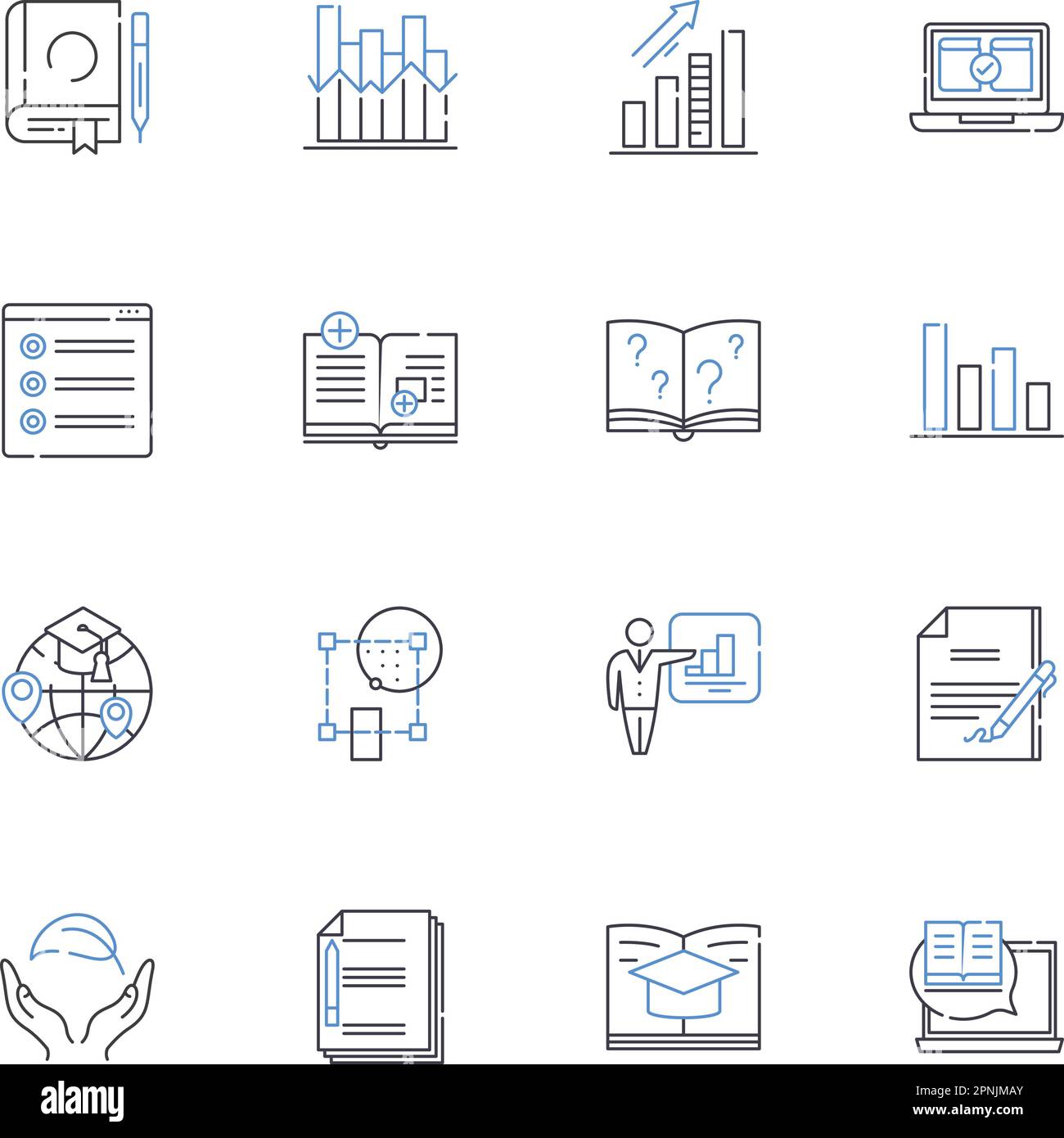 research line icons collection. investigation, analysis, experiment, exploration, study, inquiry ...