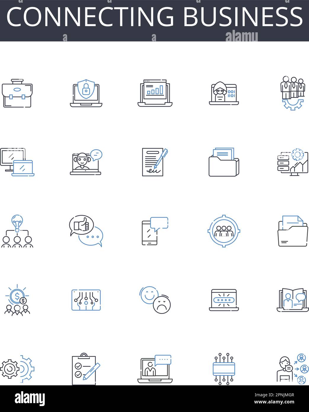Connecting business line icons collection. Nerking industry ...