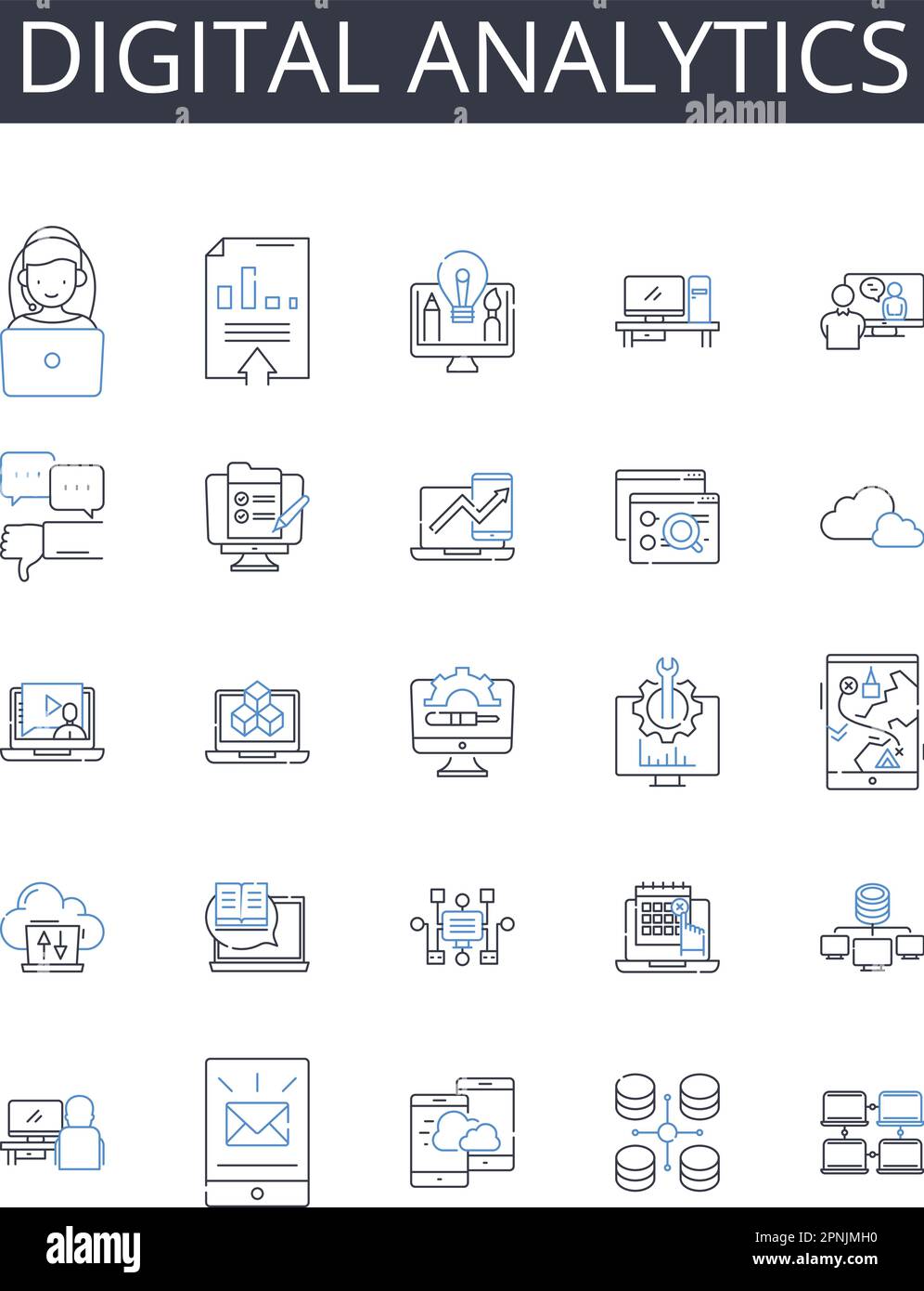 Digital analytics line icons collection. Information technology, Social ... Digital analytics line icons collection. Information technology, Social ...