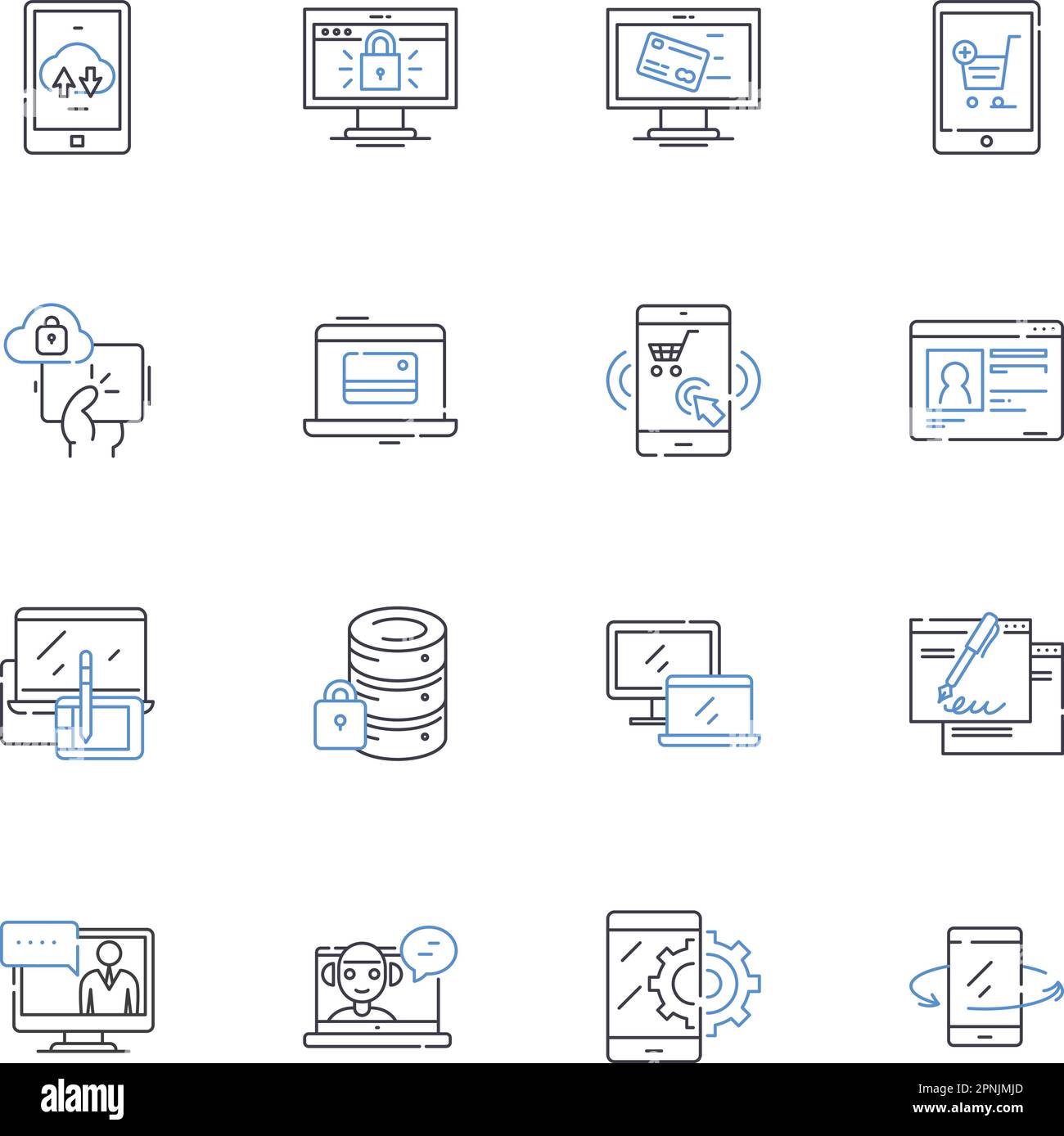 Cyber Defense Line Icons Collection Firewall Encryption Malware