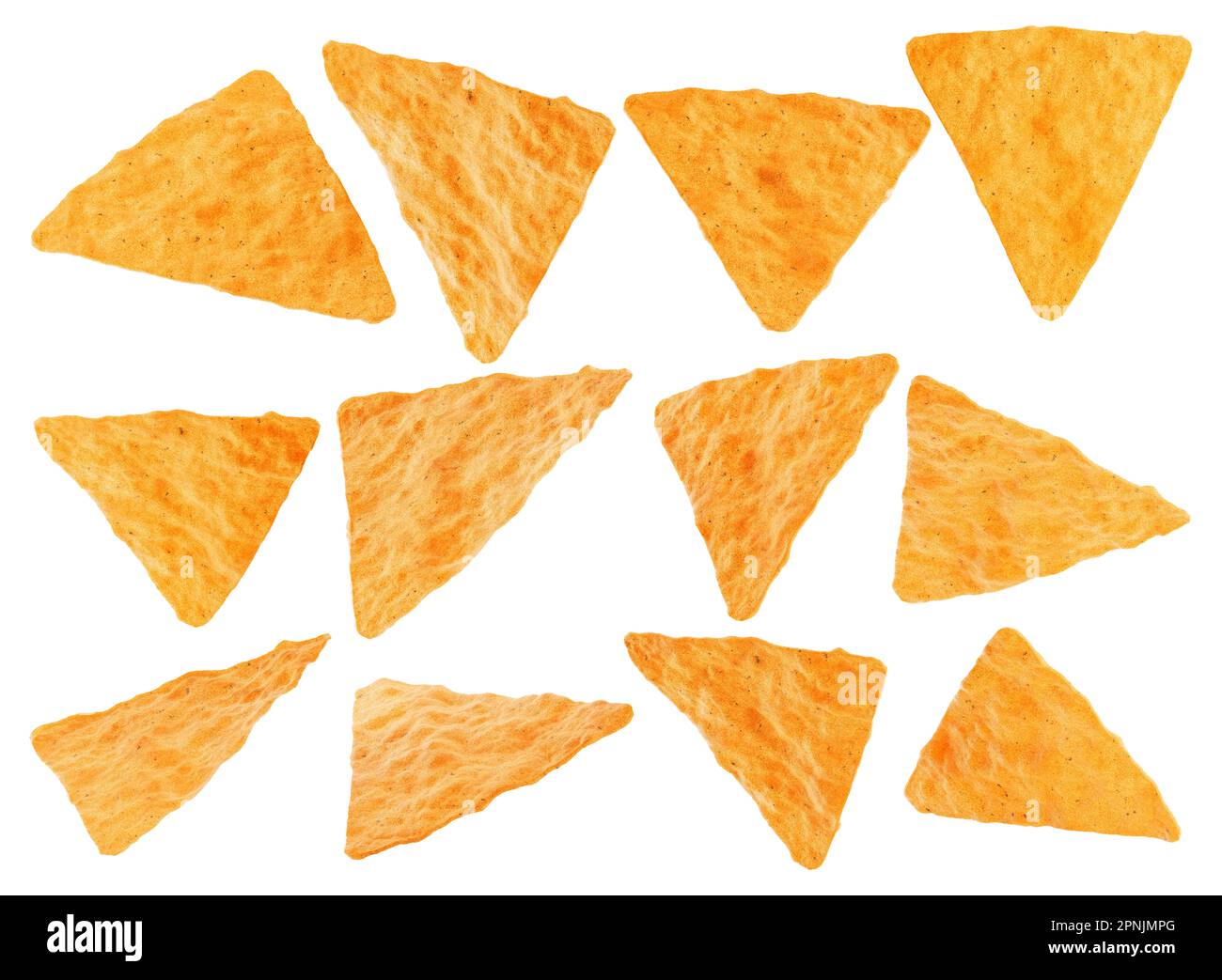 Crunchy and crispy mexican nachos chips from different angles isolated ...