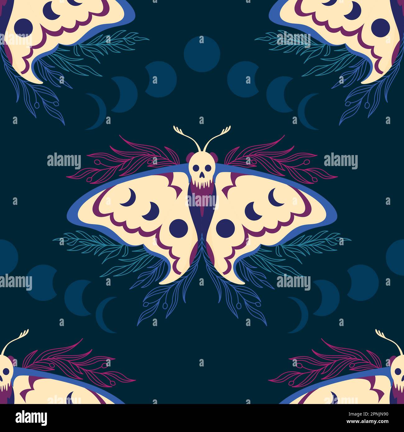 Vector background with hawk moth and phases of the moon Stock Vector ...